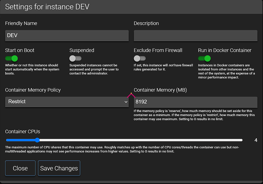 Changing container memory does nothing - Technical Support - CubeCoders Support