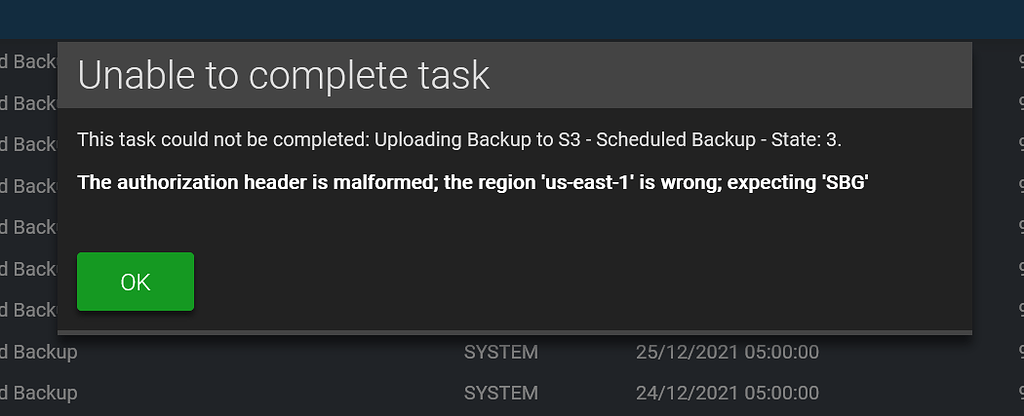 Cannot change region for S3 cloud backup - Technical Support - CubeCoders Support