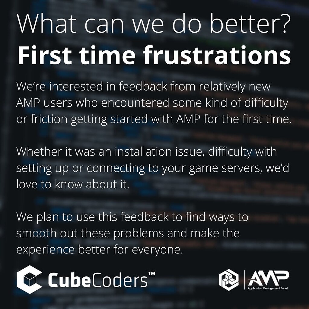 Challenges getting started with AMP - Announcements - CubeCoders Support